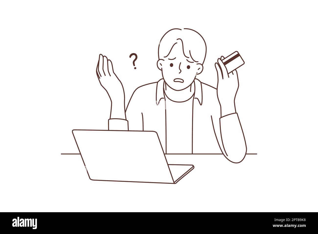 Frustrated man paying online have problems with credit card. Confused ...
