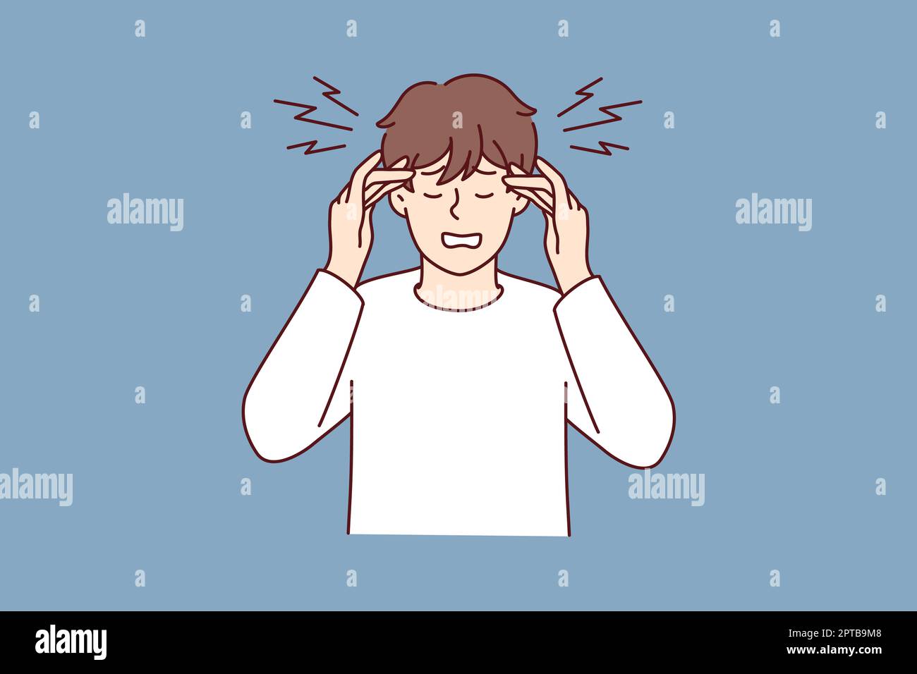 Stressed young man suffer from headache or migraine. Unhealthy ...