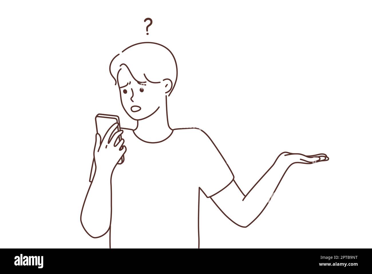 Confused man look at cellphone screen frustrated by problem or mistake ...