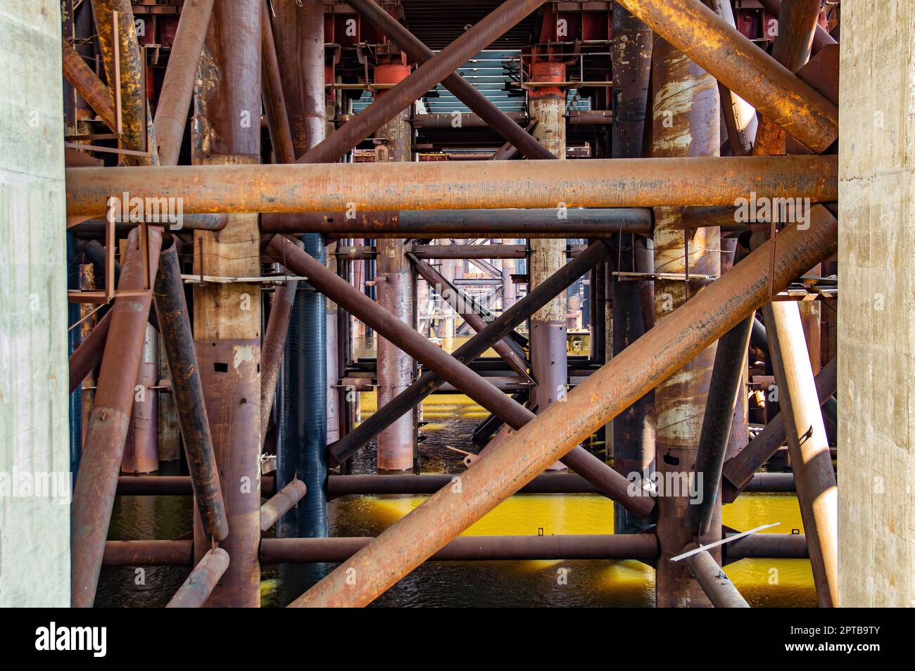 Reinforced concrete structure of the bridge under construction. Bridge ...