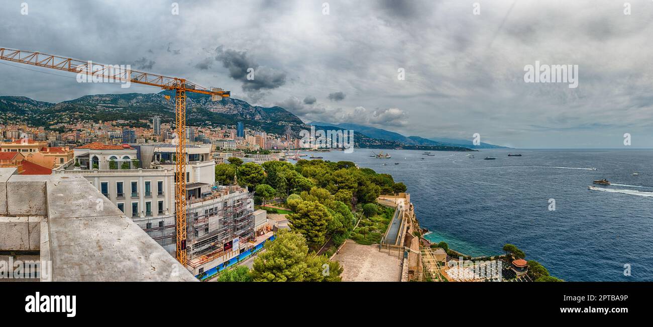 Panoramic view over the coast of Monte Carlo, Cote d'Azur, Principality ...