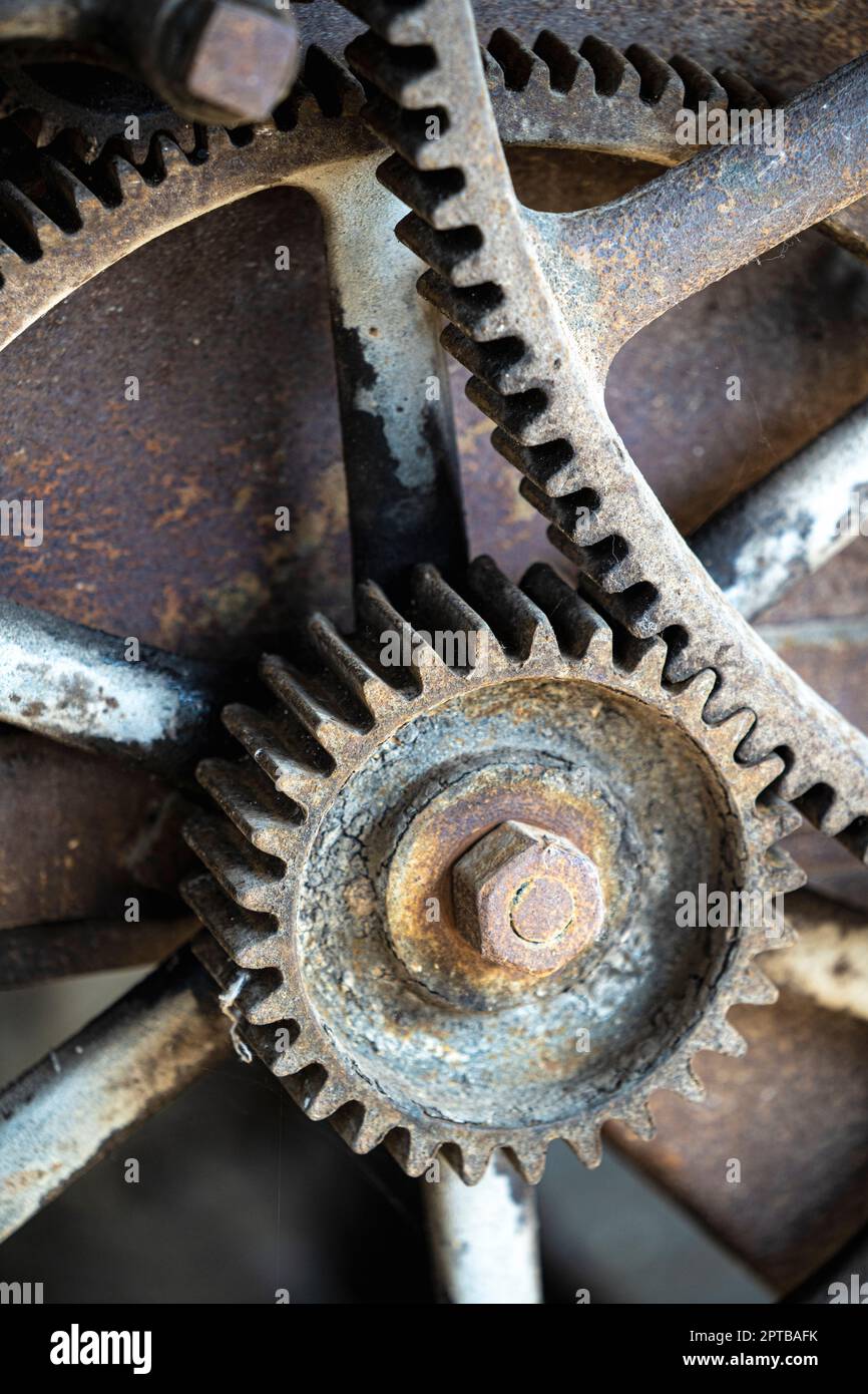 Rusty large gears from old mechanism photographed at close range Stock ...