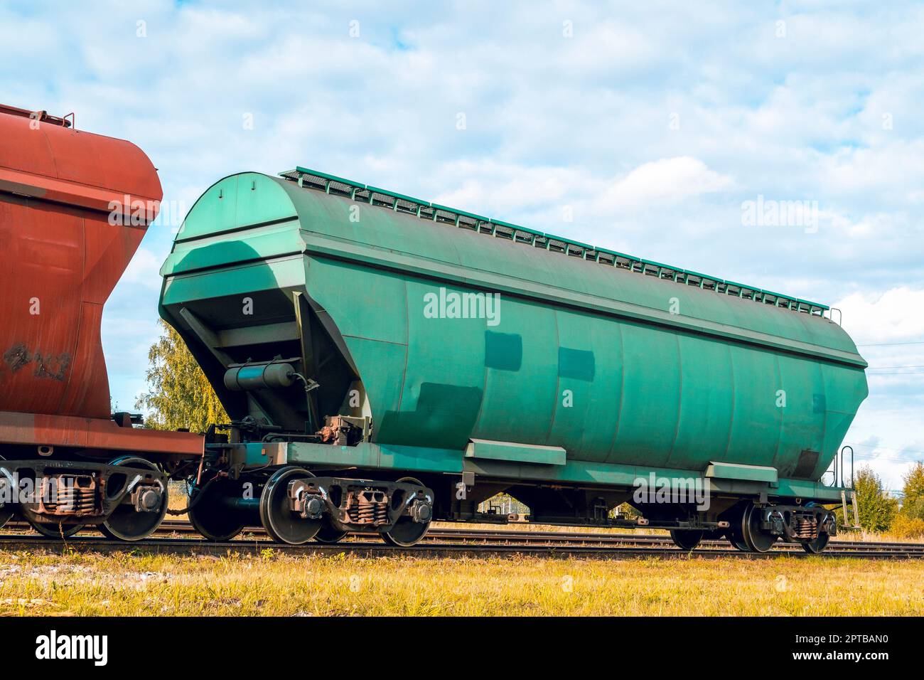 Railway, freight train with special railway wagons for the transport of ...
