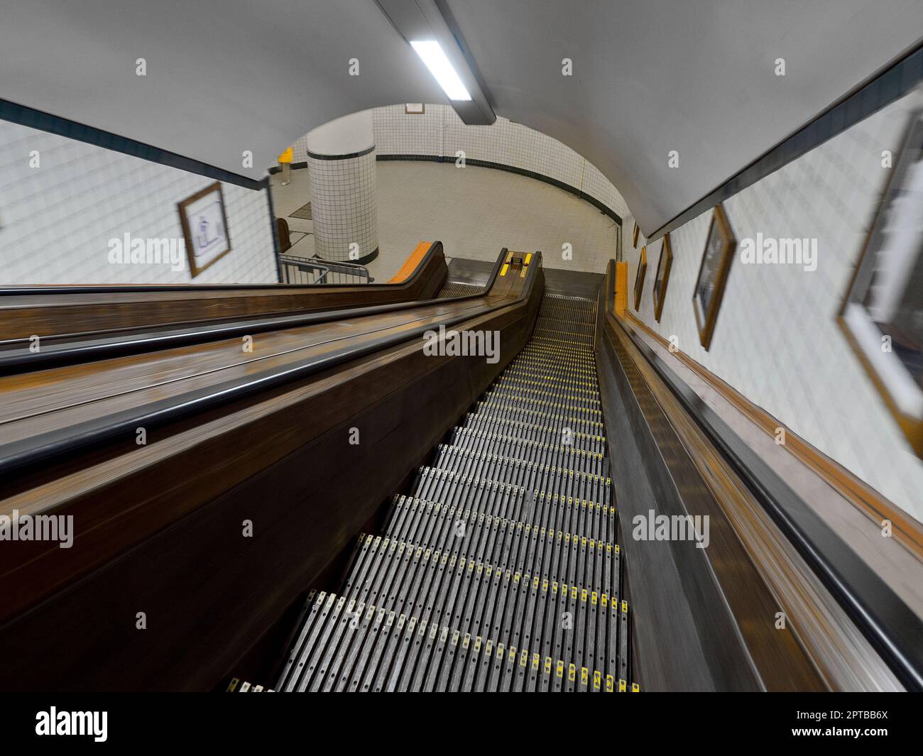 Belgium, Antwerp - Wooden Escalator in the Sint-Anna Tunnel Stock Photo ...