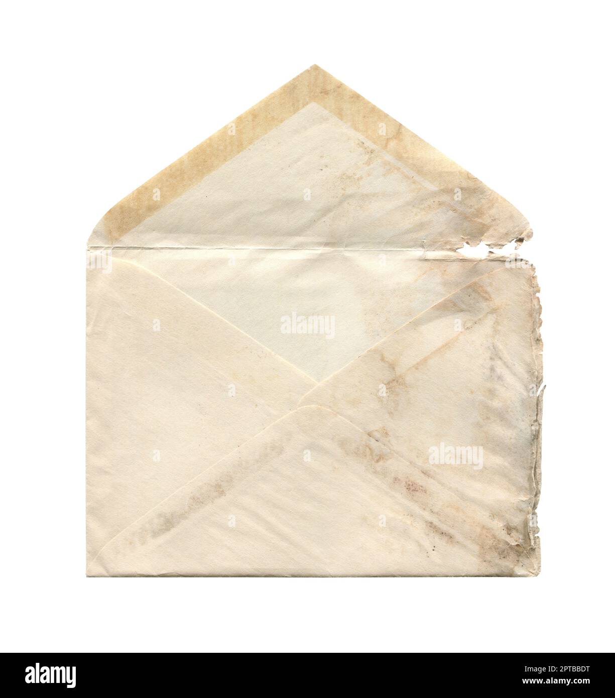 front view closeup of blank old aged vintage open letter paper postage ...