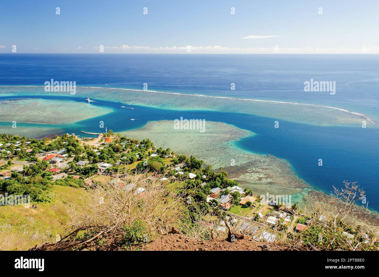 The blue tropical lagoon of Moorea, one of the most visited island in ...