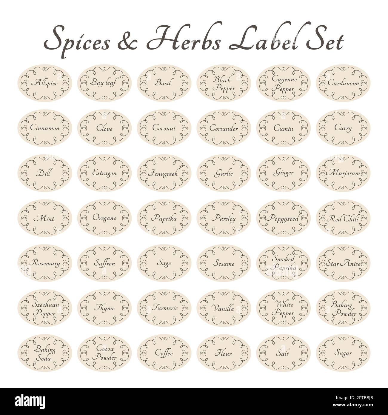 Spices and herbs vector label set for kitchen jar Stock Vector Image ...