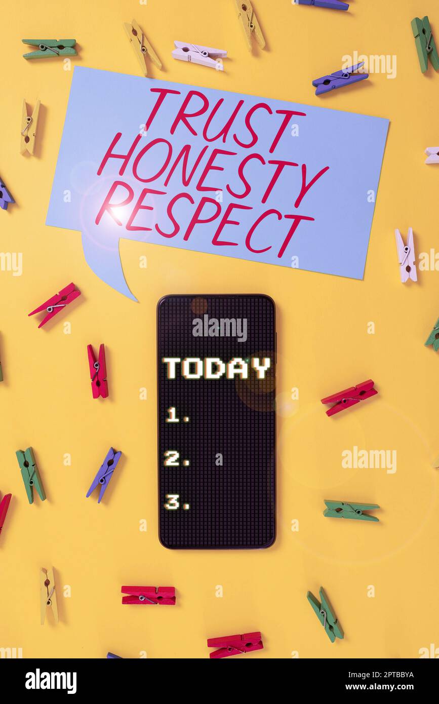 Conceptual display Trust Honesty Respect, Business approach Respectable ...