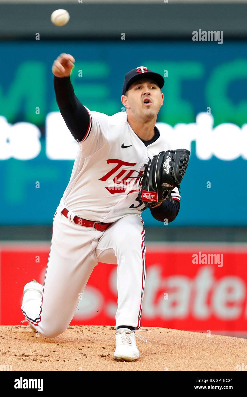 Minnesota Twins starting pitcher Tyler Mahle throws to a Kansas City ...
