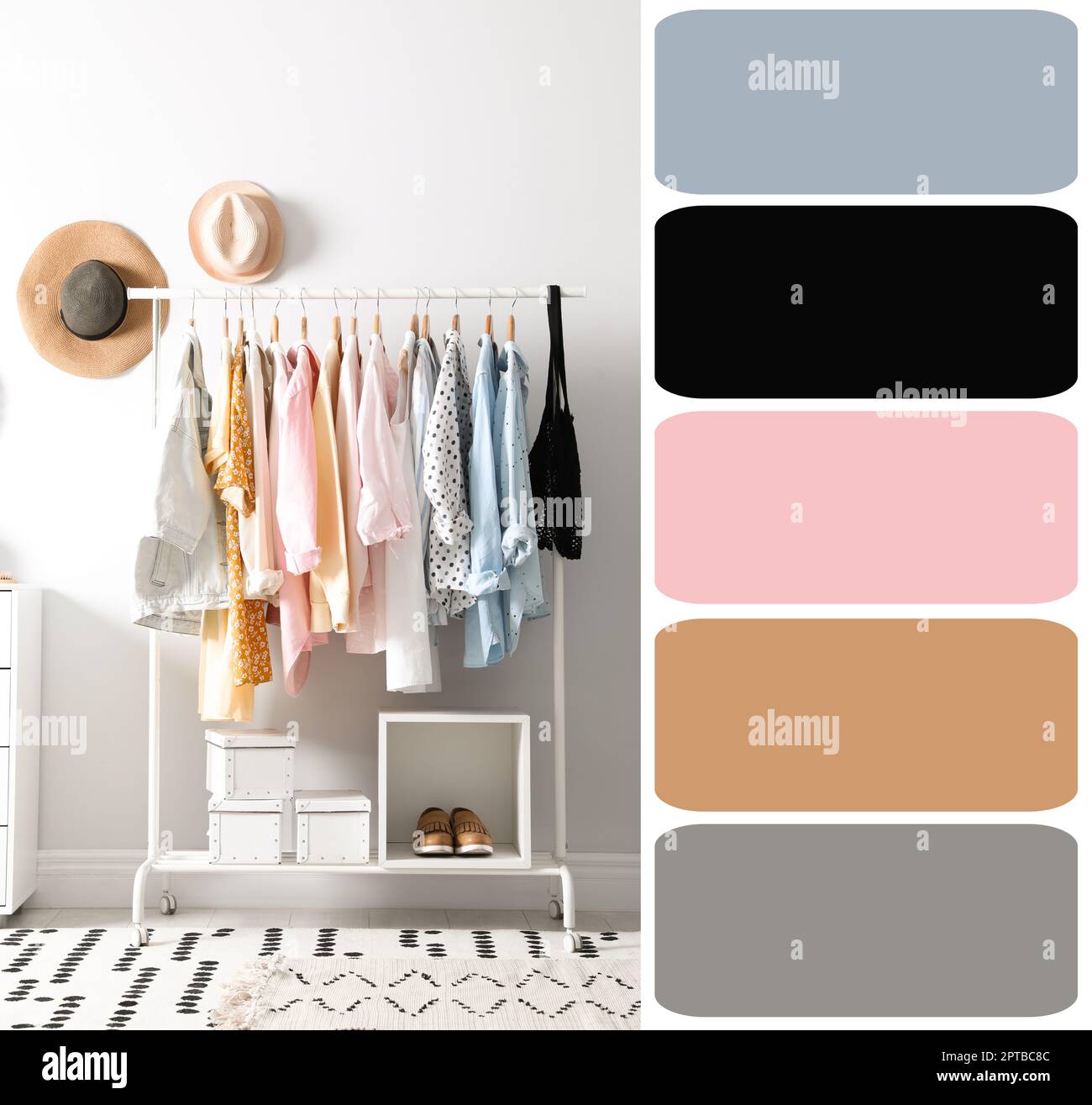 Color palette appropriate to photo of stylish women's clothes on rack ...