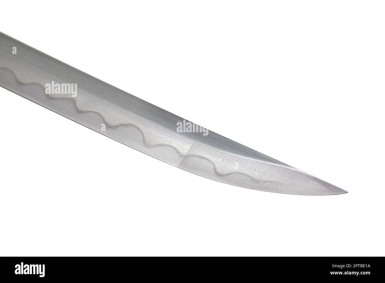 Japanese sword blade on white background. Soft focus. The wavy pattern ...