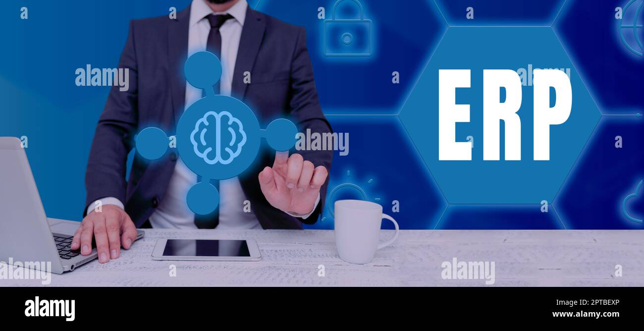 Hand writing sign Erp, Business approach enterprise resource planning ... Hand writing sign Erp, Business approach enterprise resource planning ...