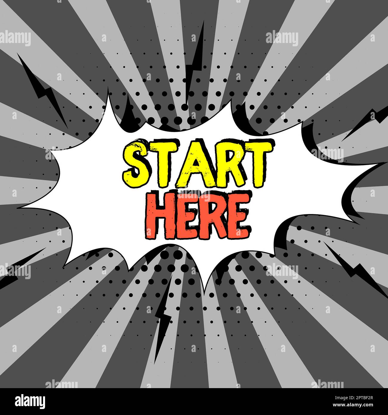 Sign displaying Start Here, Word Written on in the early process of ...
