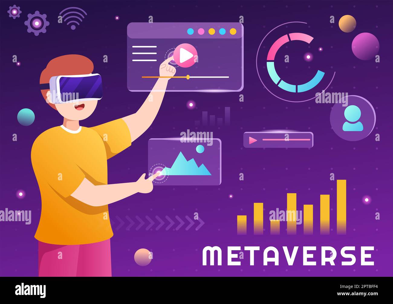Metaverse Digital Virtual Reality Technology wears VR Glasses for ...