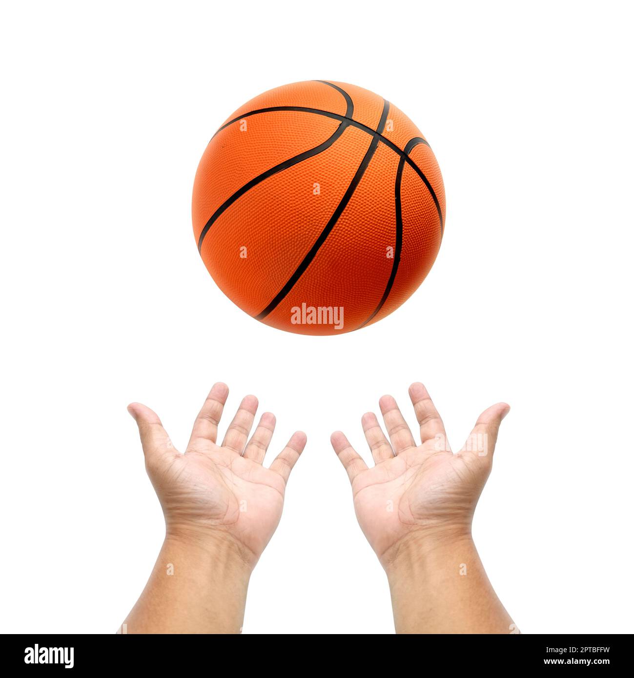 Hand holding basketball ball on white background Stock Photo - Alamy
