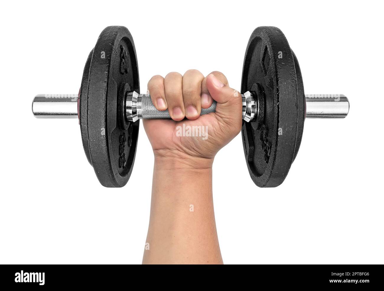 Hand holding dumbbell on isolated white background Stock Photo - Alamy