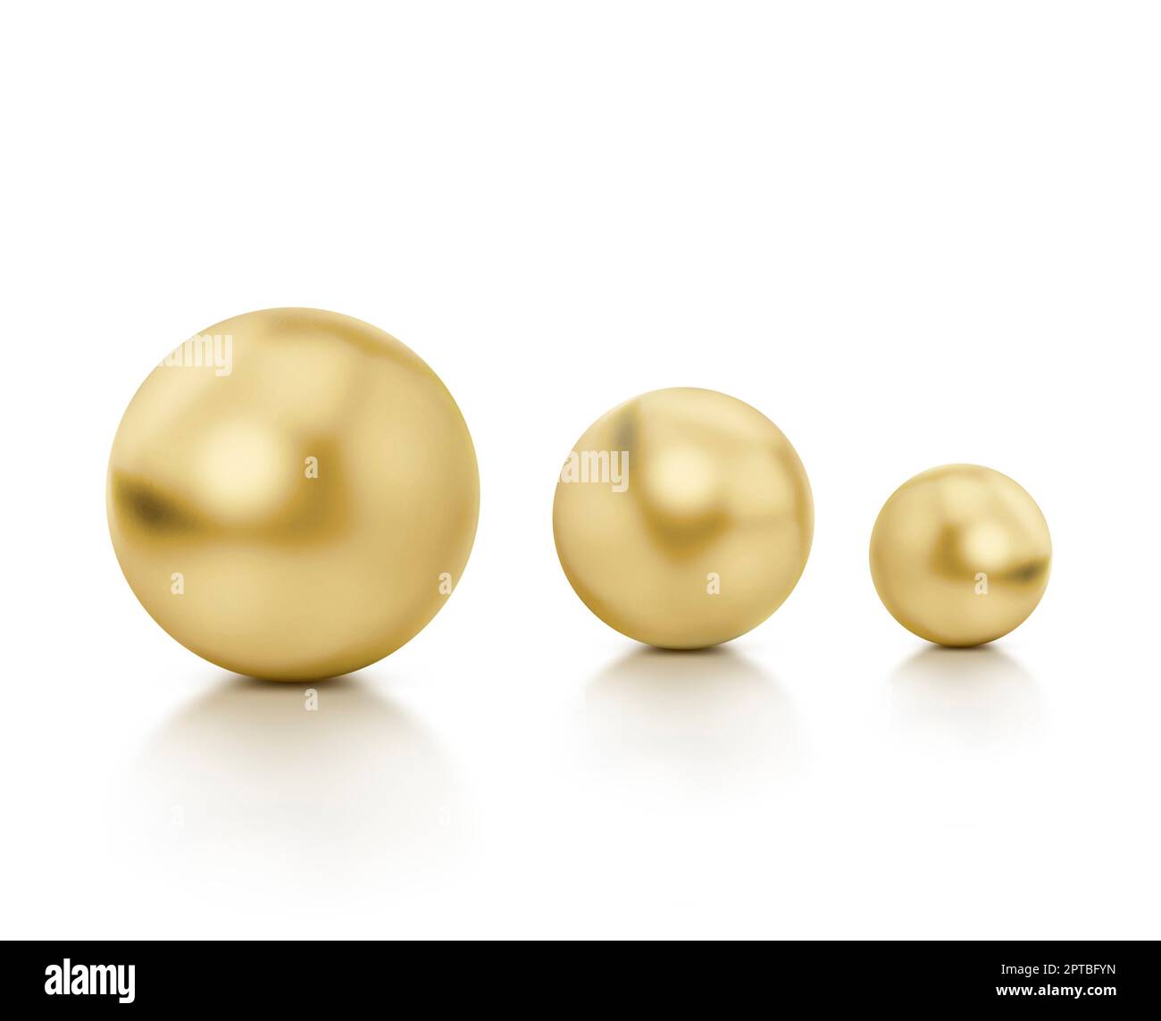 Realistic glossy chromium gold ball with glares and reflection on white ...