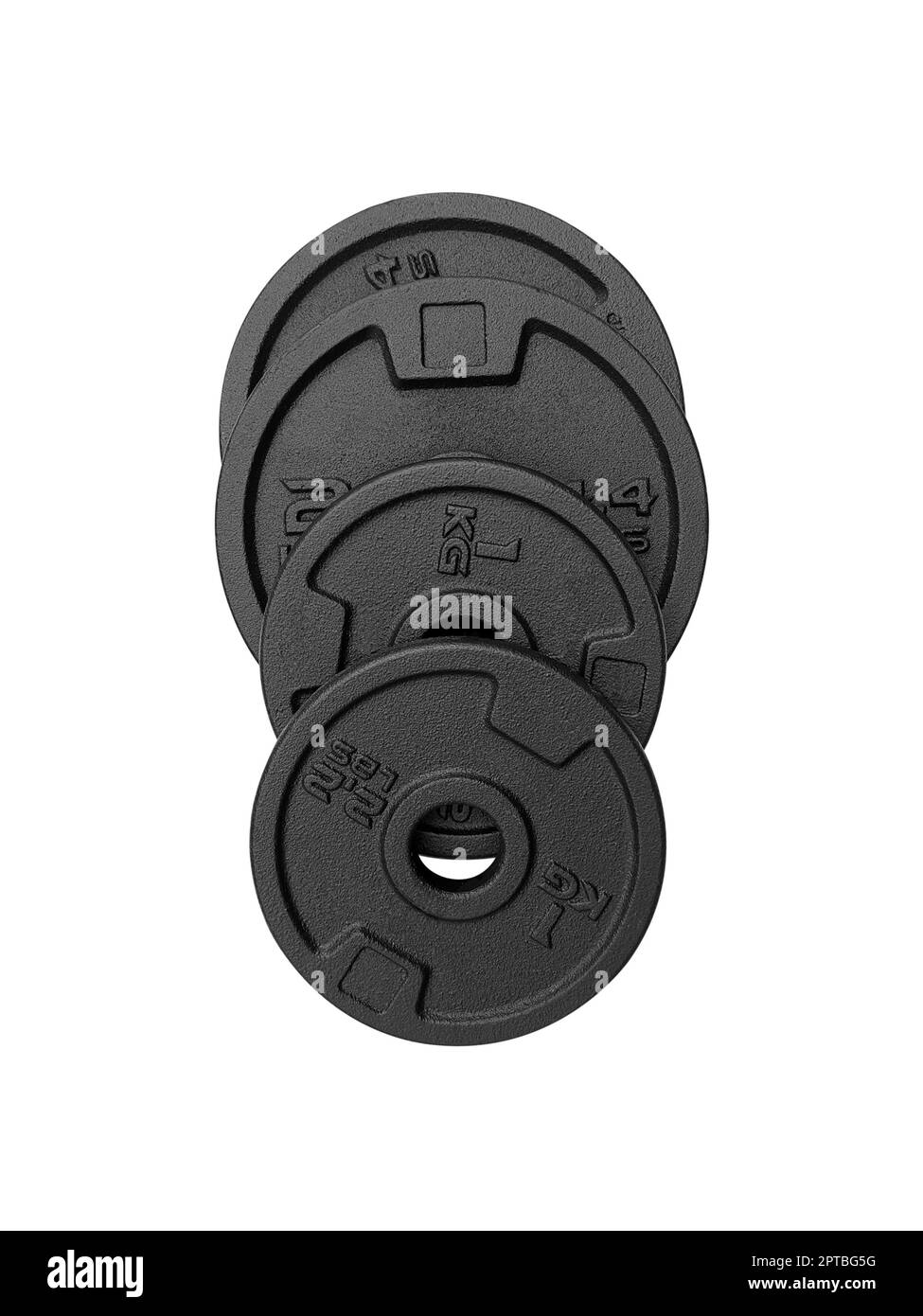 Stack of dumbbell discs isolated on white background Stock Photo - Alamy