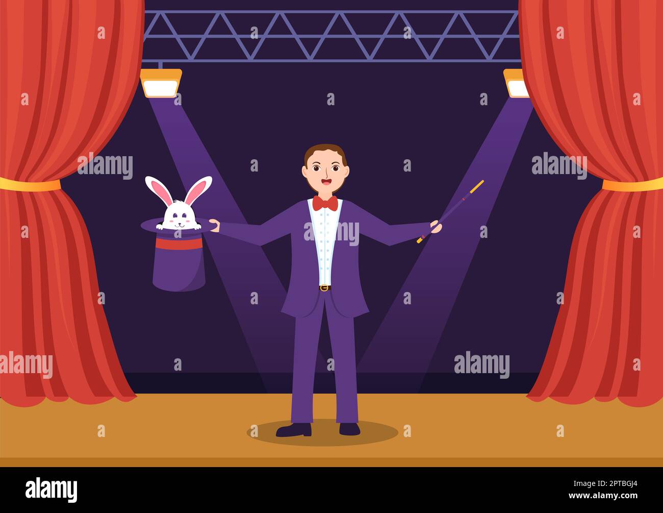 Magician Illusionist Conjuring Tricks and Waving a Magic Wand above his ...