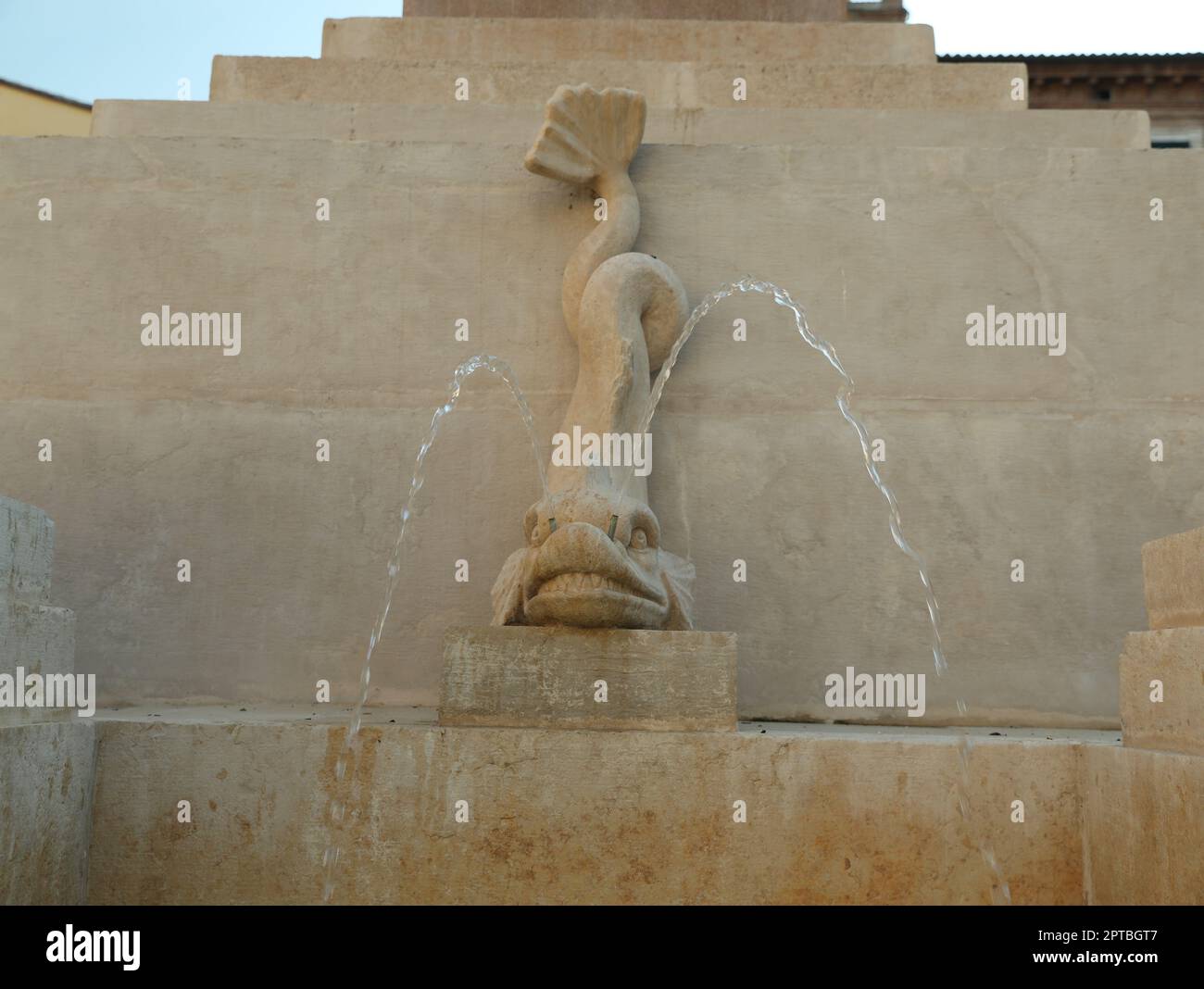 JESI, ITALY - MAY 17, 2022: Beautiful fish shaped fountain outdoors ...
