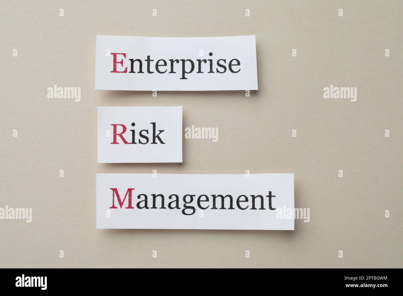 Cards with abbreviation ERM (Enterprise Risk Management) on beige ...