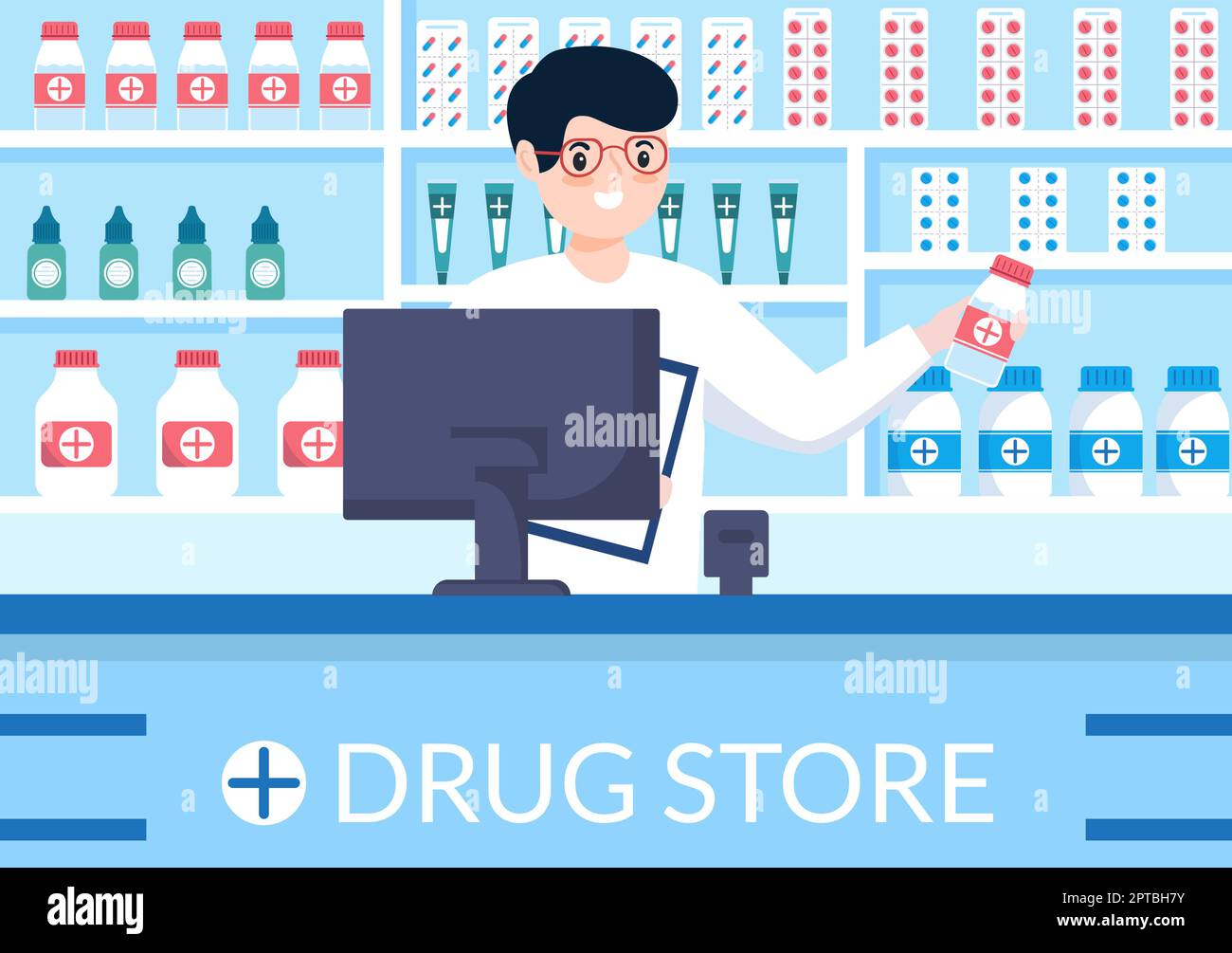 Drug Store Template Hand Drawn Cartoon Flat Illustration Shop for the ...