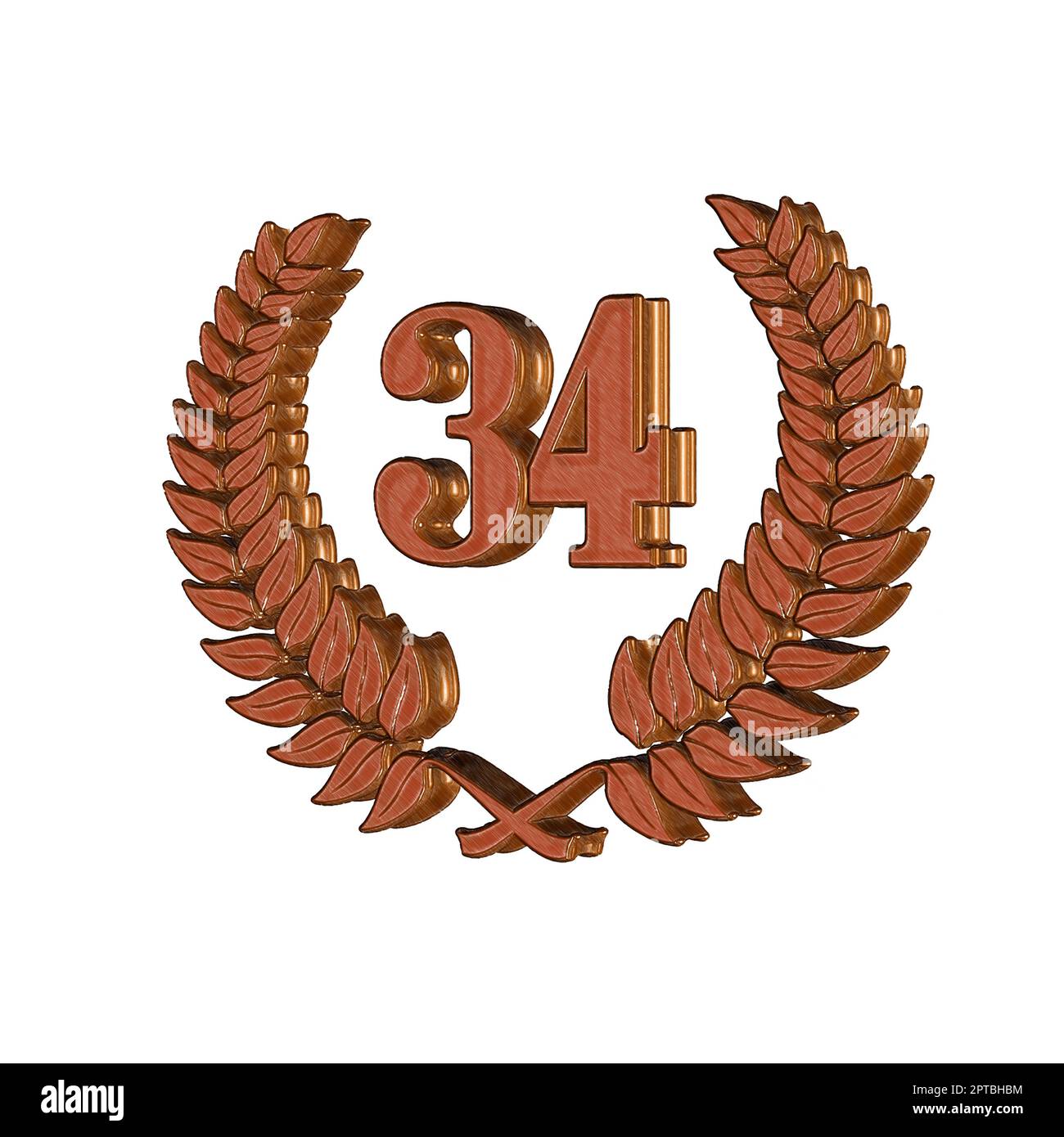 Number 34 with laurel wreath or honor wreath as a 3D-illustration, 3D ...
