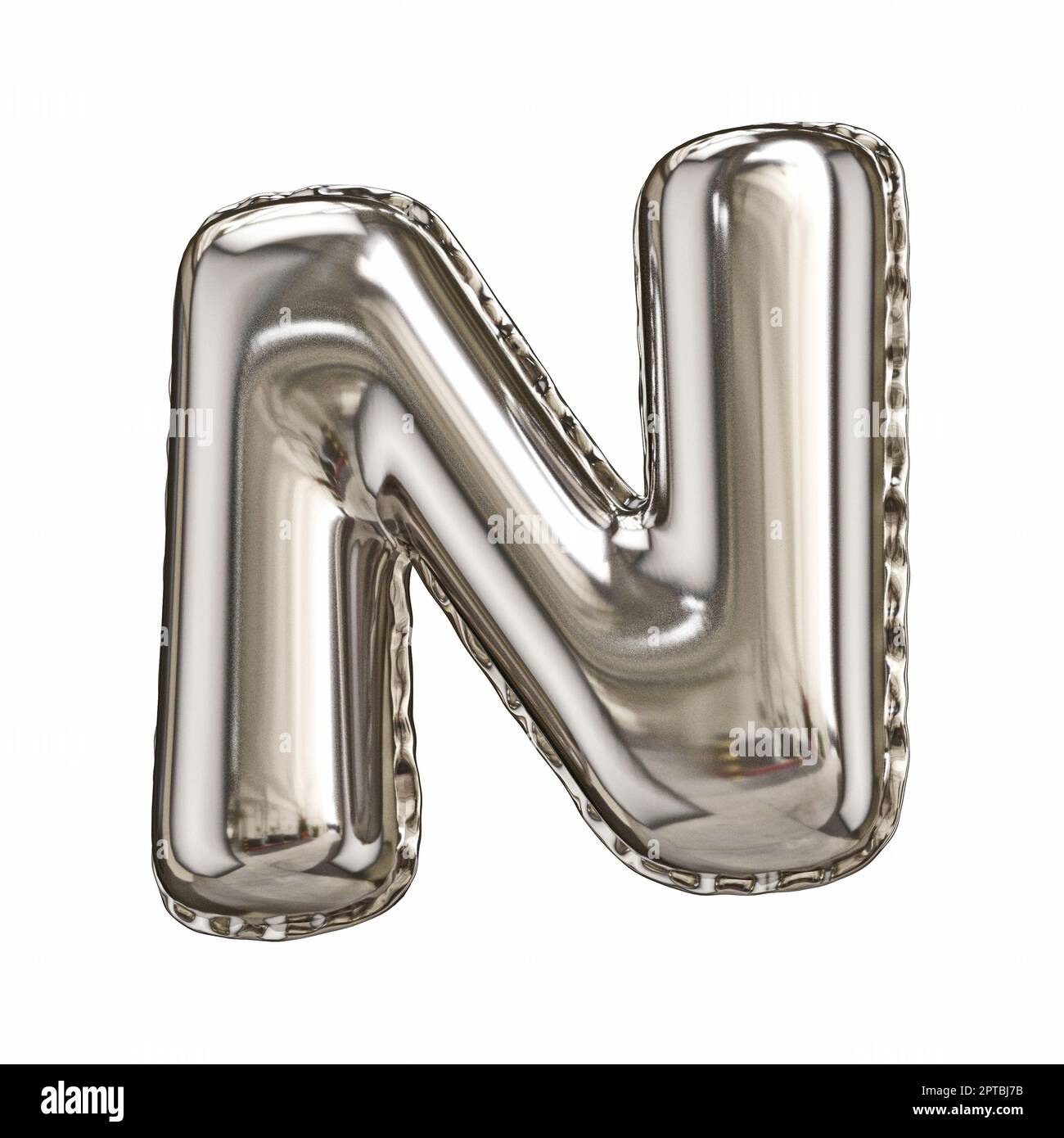 Silver foil balloon font letter N 3D rendering illustration isolated on ...