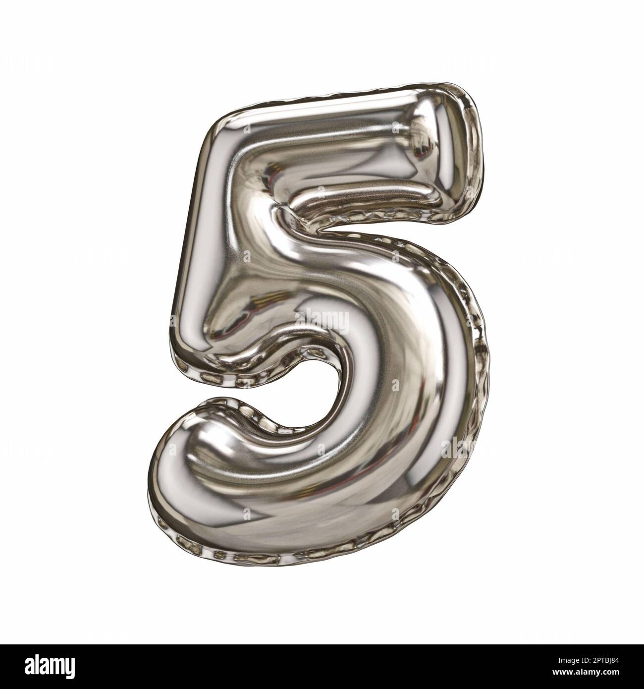 Silver foil balloon font number 5 FIVE 3D rendering illustration ...