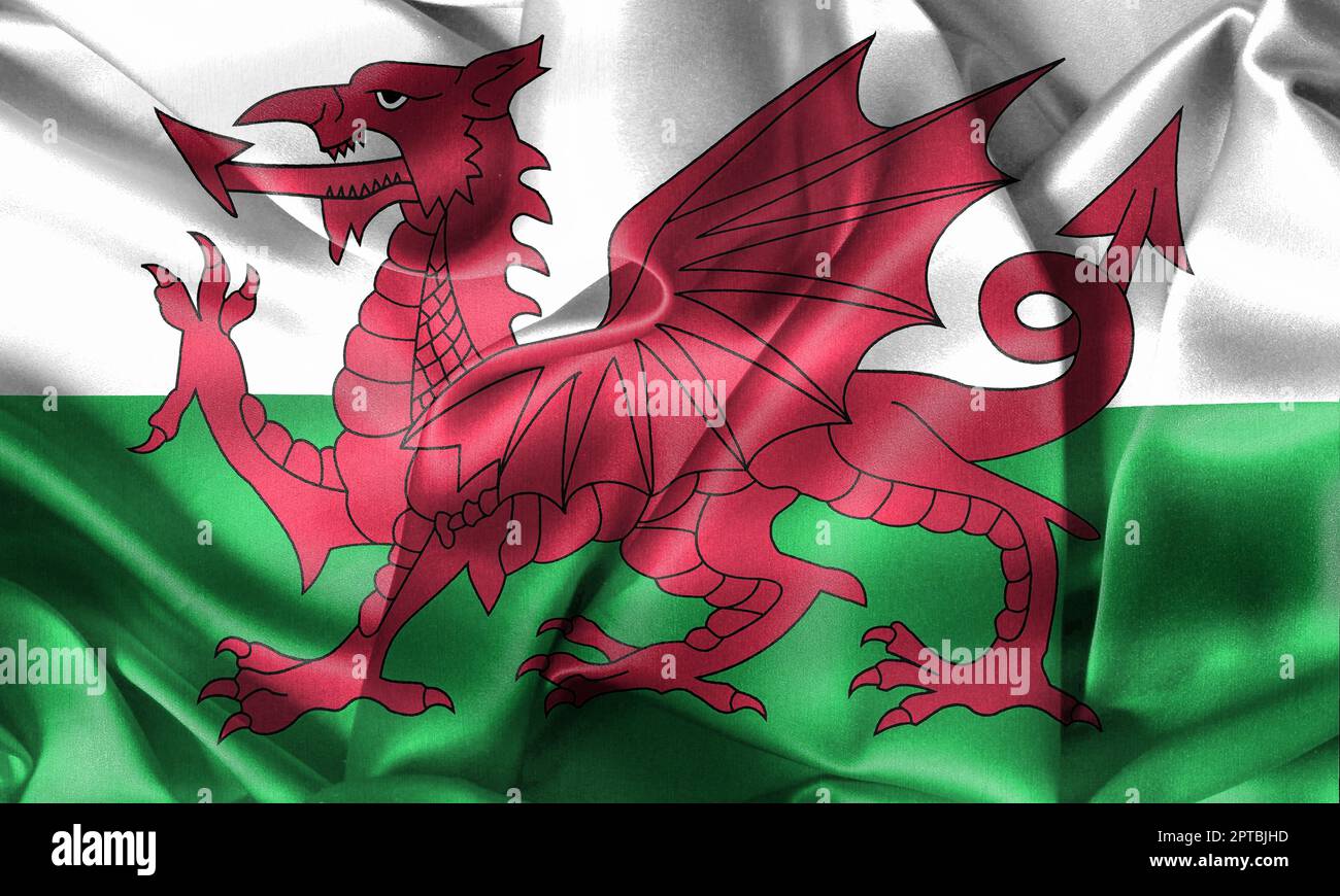 Wales flag - realistic waving fabric flag Stock Photo - Alamy