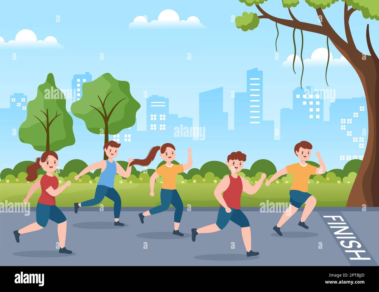 Running Racing Template Hand Drawn Cartoon Flat Illustration People ...