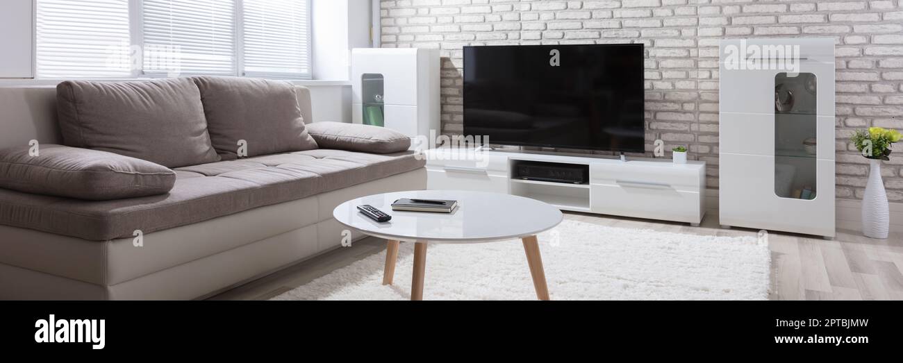 Living Room Interior With TV. Contemporary Home Stock Photo - Alamy