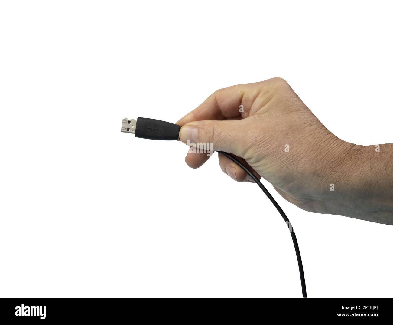 a male hand with a USB plug in his hand on a transparent background ...