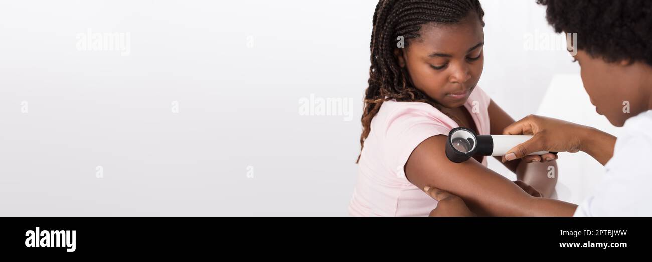 African American Dermatology Consultation. Doctor Checking Child Skin ...