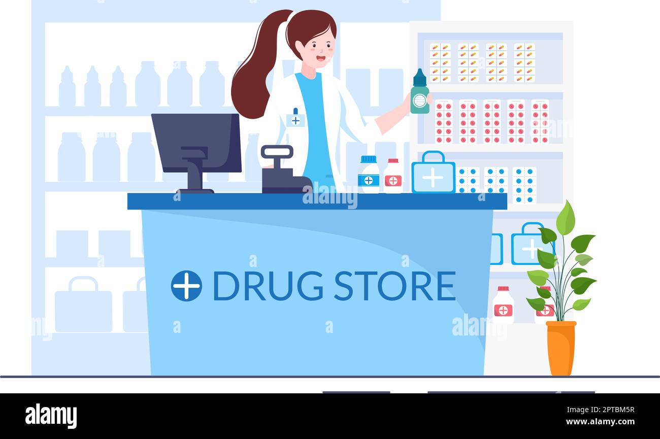Drug Store Template Hand Drawn Cartoon Flat Illustration Shop for the ...