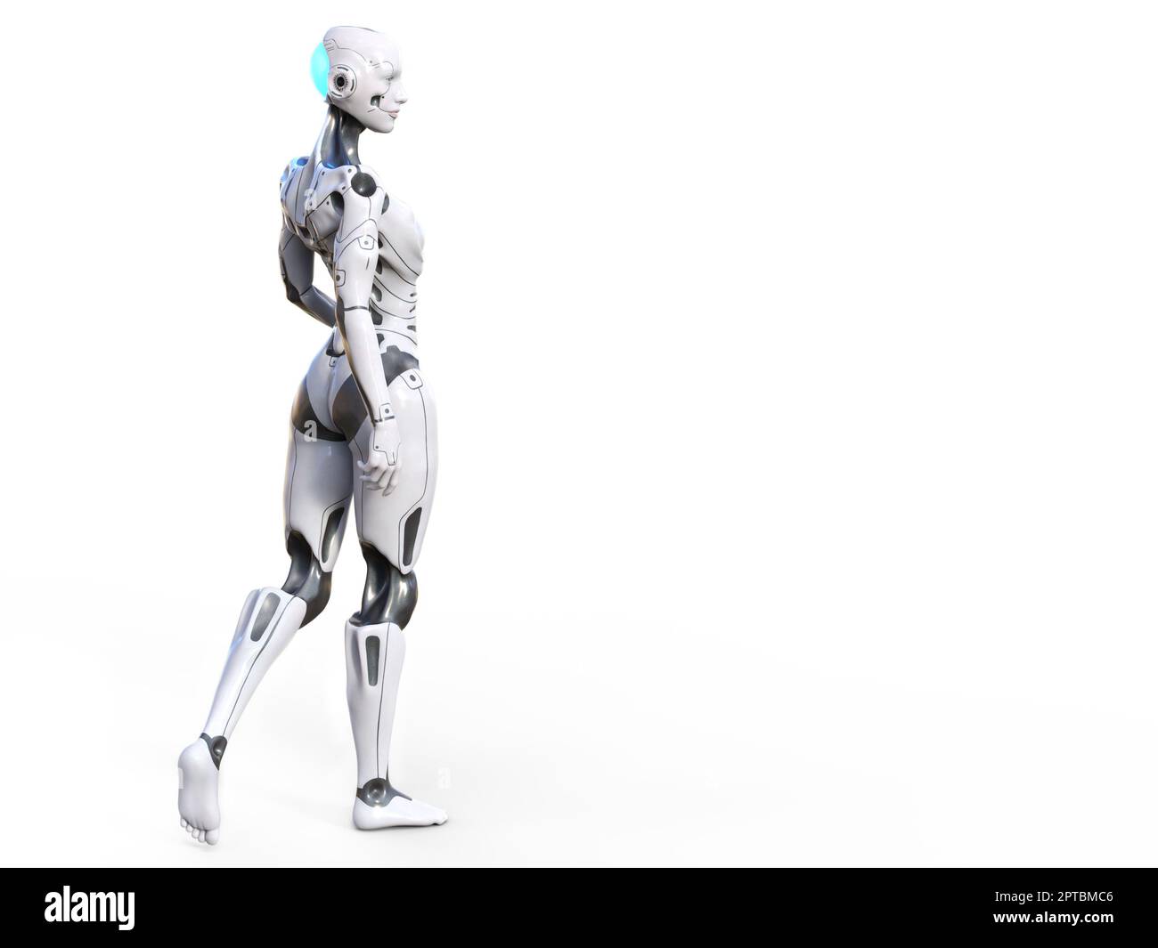 3D rendering of an android robot woman posing with her back against the ...