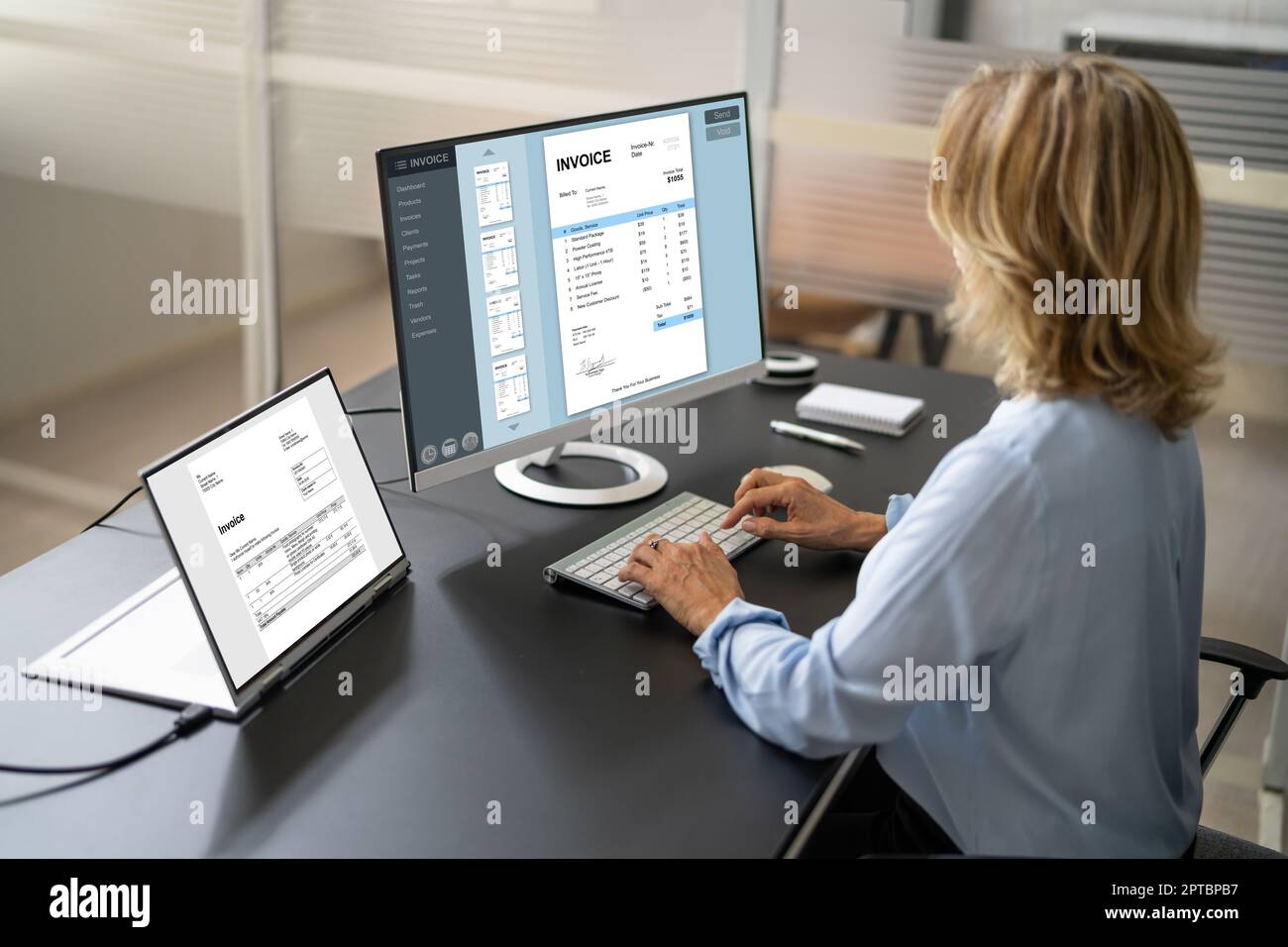 Businessperson using digital invoice hi-res stock photography and ...