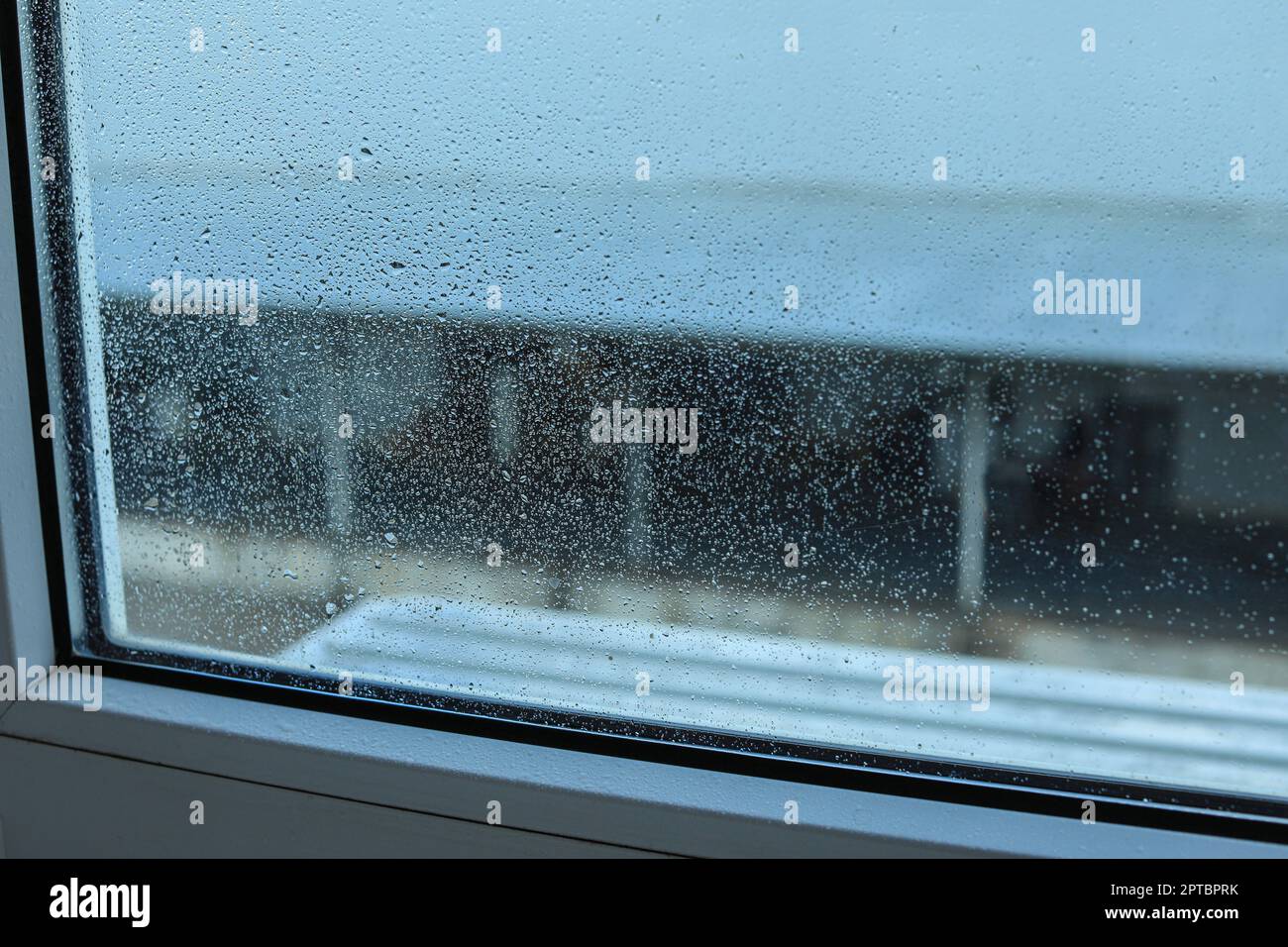 Window glass with water drops, closeup. Condensation Stock Photo - Alamy