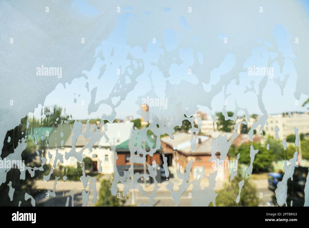 Glass covered with suds as background, view from inside Stock Photo - Alamy