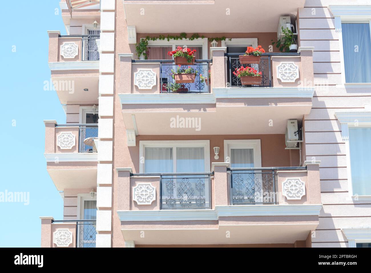 Exterior of beautiful residential building with balconies Stock Photo ...
