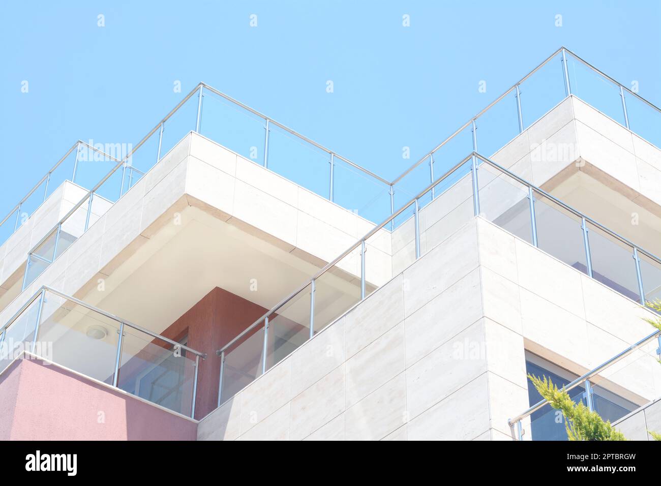 Exterior of beautiful building with balconies, low angle view Stock ...