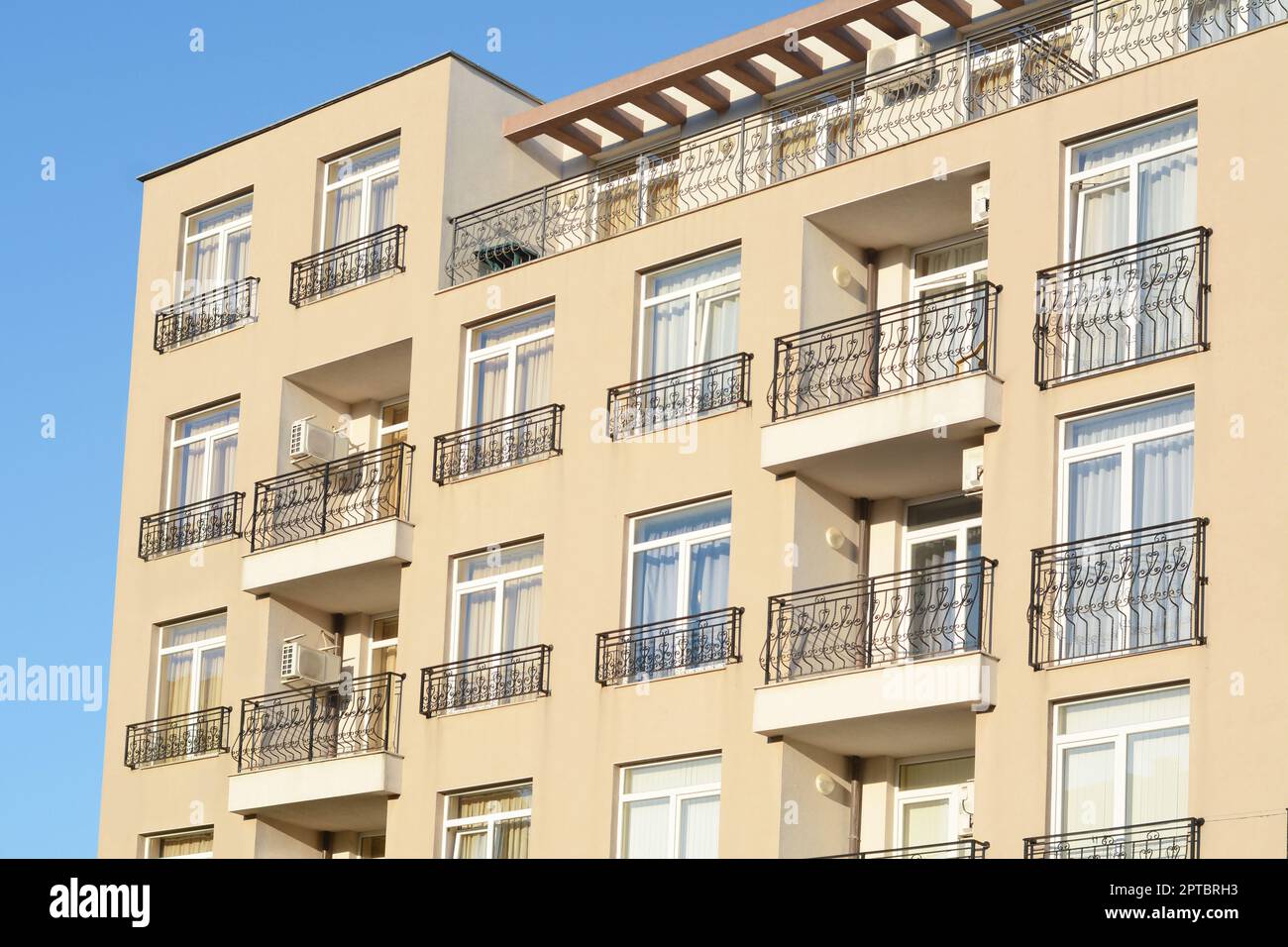 Exterior of beautiful residential building with balconies Stock Photo ...