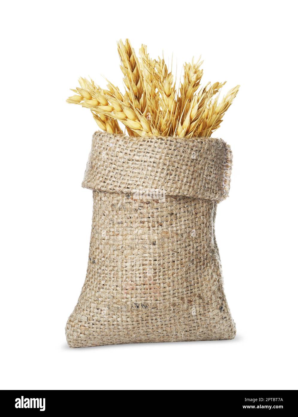 Sack with ears of wheat on white background Stock Photo - Alamy