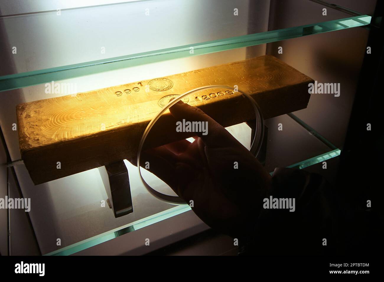 Bucharest, Romania. 27th Apr, 2023: A gold ingot that is part of the ...