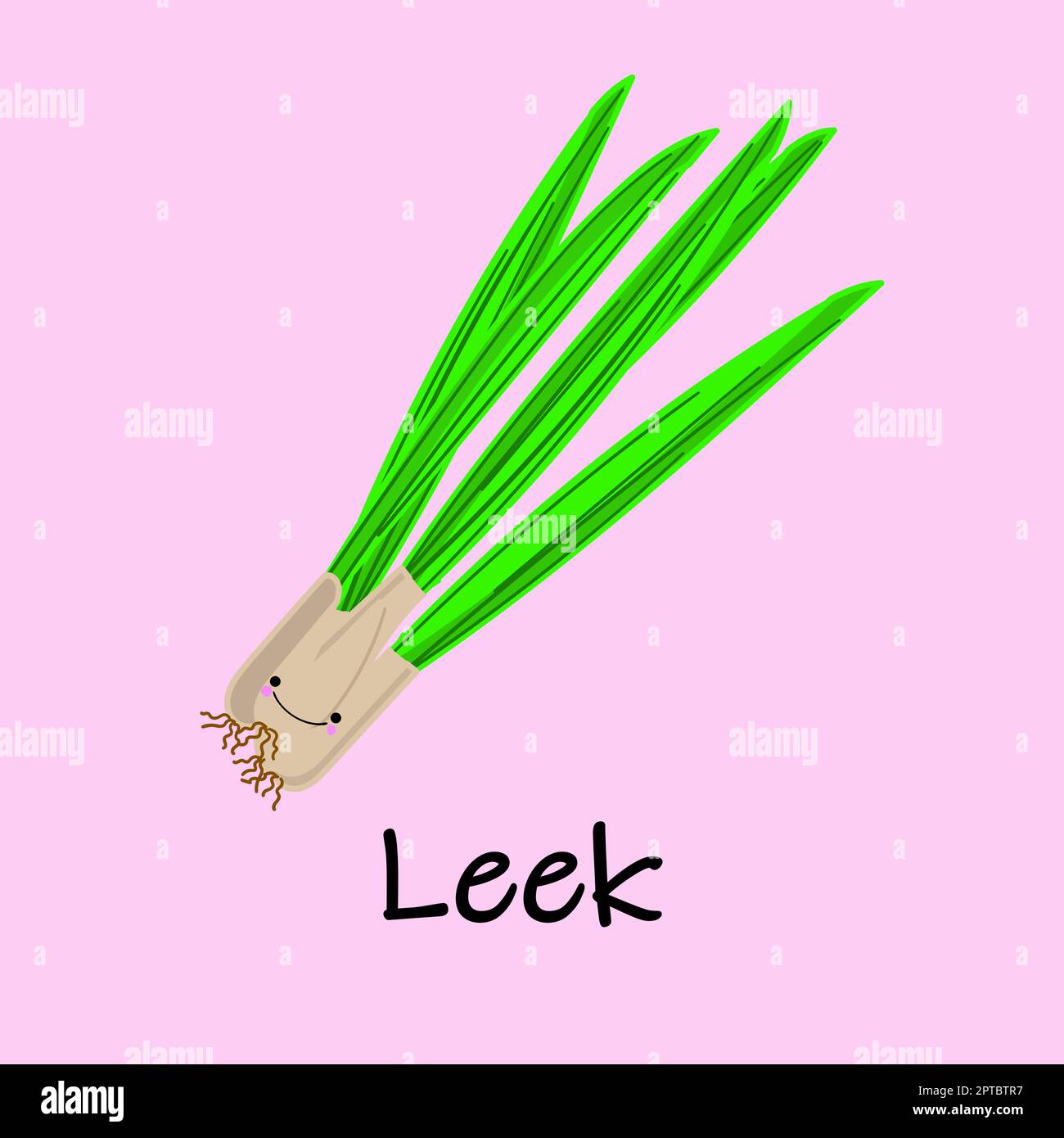 Kawaii cartoon leek vector illustration isolated on bright background ...
