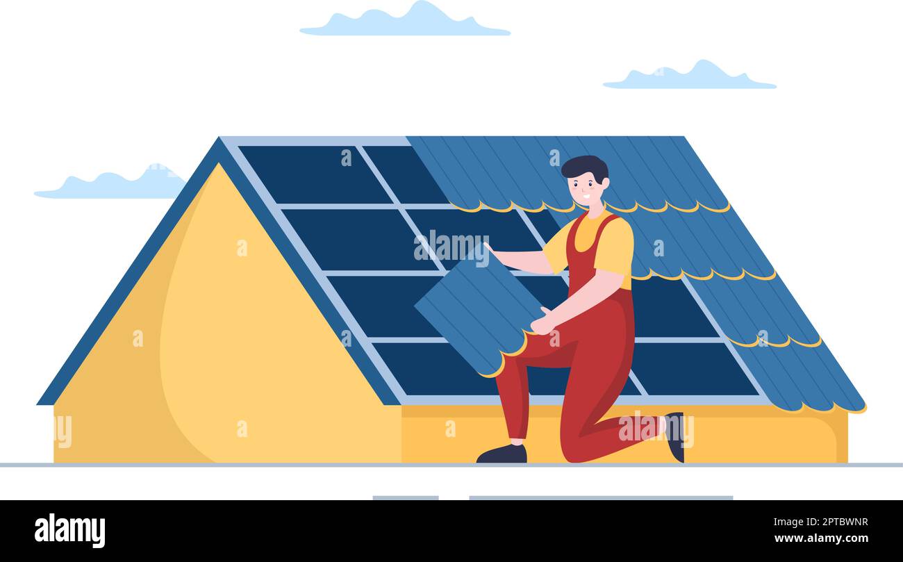 Roofing Construction Workers Template Hand Drawn Cartoon Flat Illustration with Housetop ...