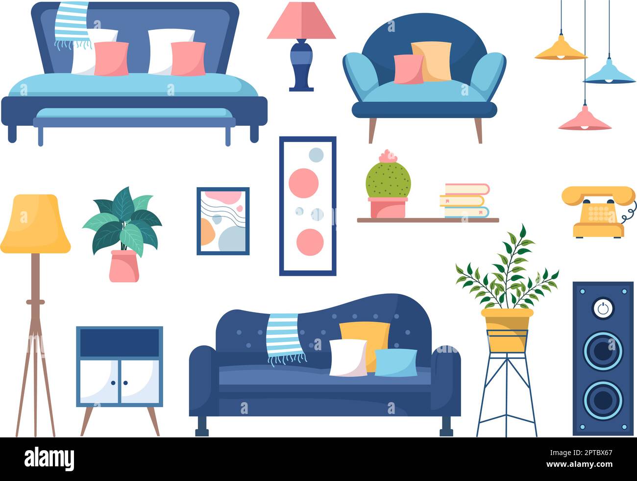 Home Decor Template Hand Drawn Cartoon Illustration The set of ...