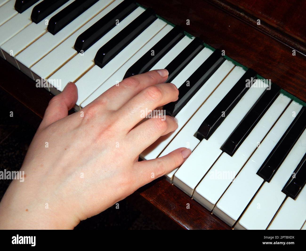 Piano keys hand Stock Photo - Alamy