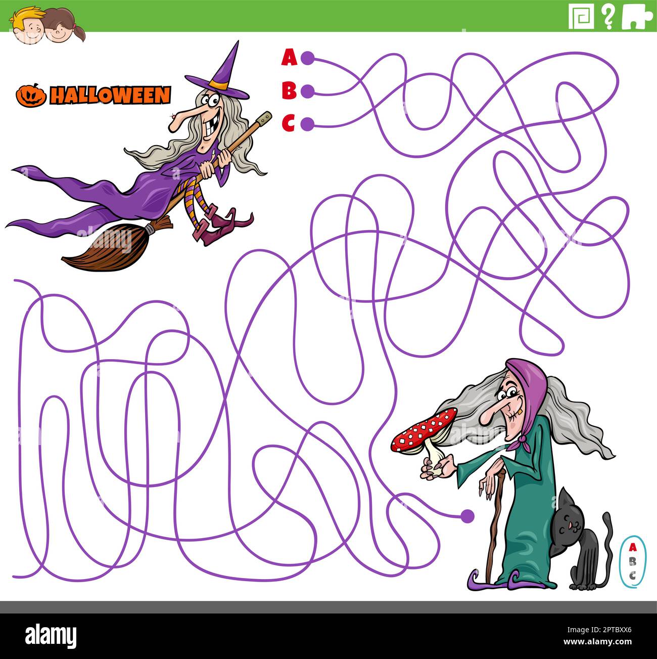 maze game with cartoon witches on Halloween time Stock Vector Image ...