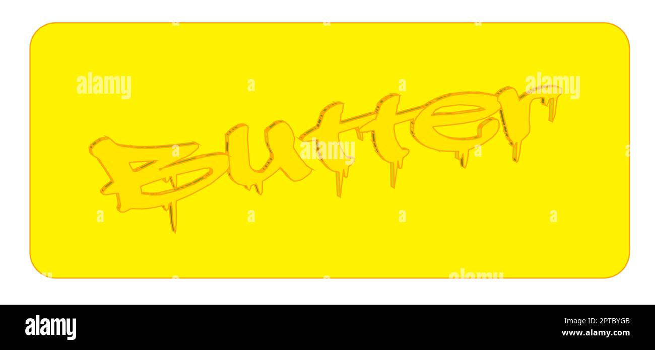 A block of butter with the text butter in melting font Stock Photo - Alamy